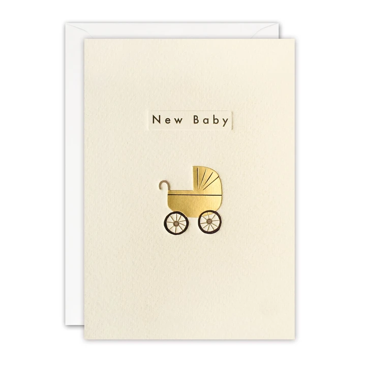 Gold Pram New Baby Card - View Gifts | Thames Ditton