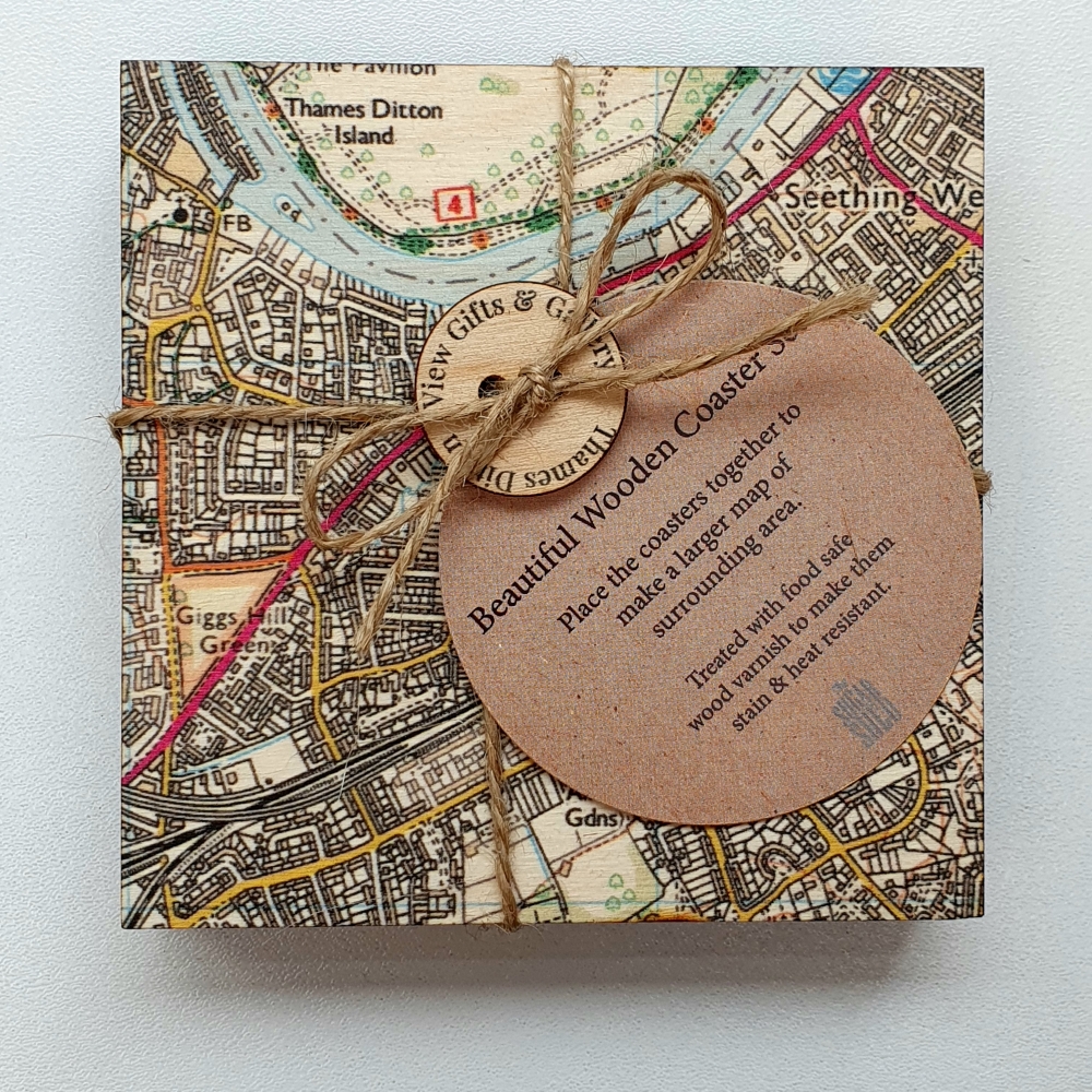 Thames Ditton Map Coasters | Set of 4 - View Gifts | Thames Ditton
