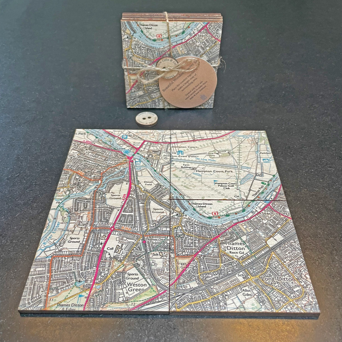 Thames Ditton Map Coasters | Set of 4 - View Gifts | Thames Ditton
